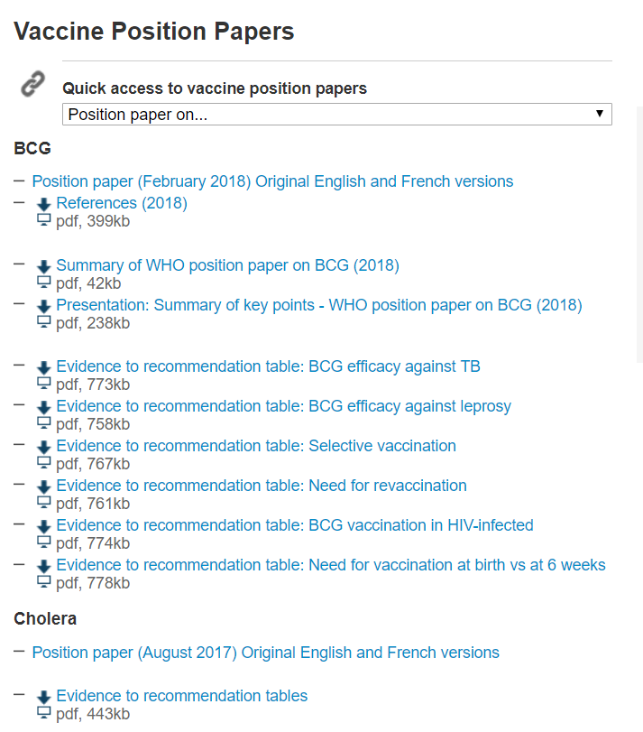 WHO Collection of Vaccine Position Papers - Linked Immunisation Action ...